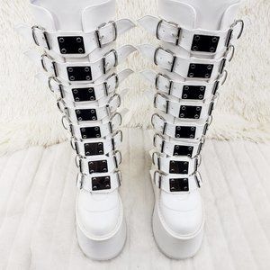 Demonia | Shoes | White Platform Goth Punk Rave Festival Knee Boots ...